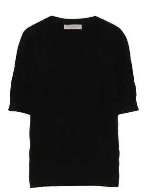 D.exterior Chevron-knit Short-sleeve Sweater - Black