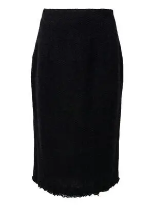 JIL SANDER Frayed Hem Midi Skirt - Black