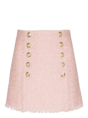 Balmain Sequinned Tweed Mini Skirt With Fringed Hem - Pink
