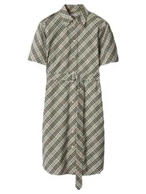 Burberry Burberry Checked Belted Shirt Mini Dress Gray