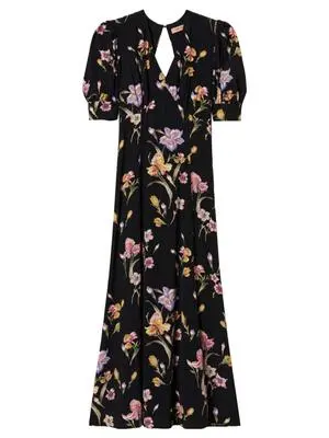 TWINSET Floral Printed V-neck Maxi Dress - Multicolored/black
