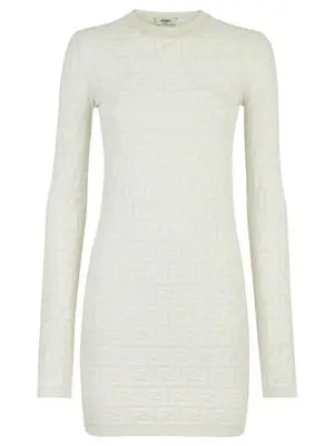 Fendi All-over Ff Embossed Crewneck Mini Dress - White