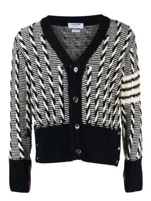 THOM BROWNE Thom Browne V-Neck Cable-Knit Cardigan With Side Stripes
