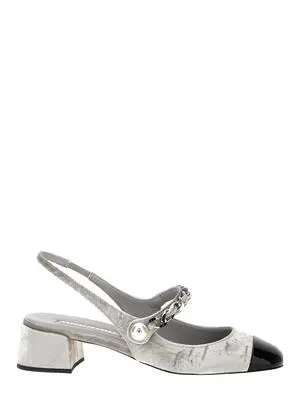Miu Miu Two-tone Velvet Slingback Pumps - Silver