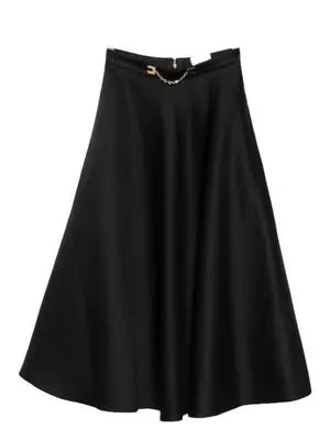 Elisabetta Franchi Duchesse Midi Skirt With Gold Chain Detail - Black