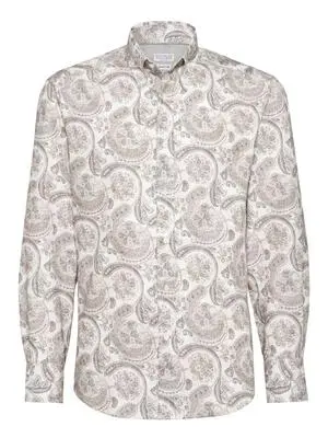 Brunello Cucinelli Paisley Printed Long Sleeved Shirt - Brown