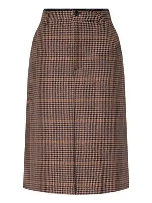 Balenciaga Houndstooth Box Pleat Skirt - Brown