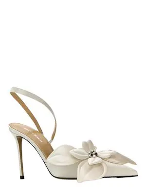 MACHMACH Mach & Mach Pointed Toe Embellished Stiletto Slingback Pumps - White