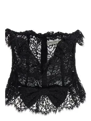 Alessandra Rich Strapless Lace Vest With Bow Detail - Black