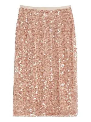 Max Mara Sequined Midi Skirt With Ribbon Waistband - Nude