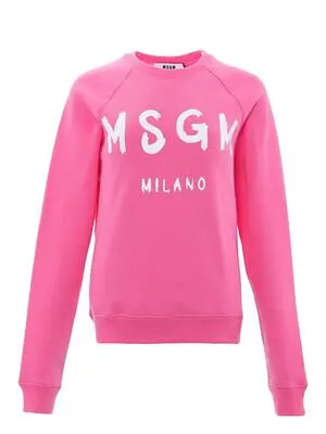 MSGM Letter Printed Round Neck Sweater - Pink