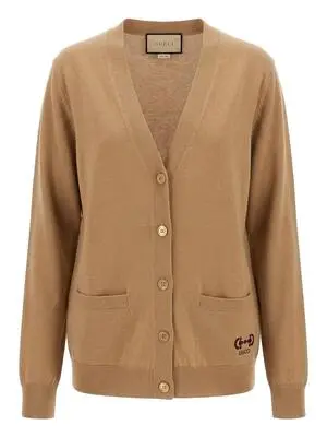 Gucci Gg Intarsia Knit Cardigan - Camel/ebony