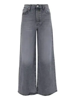 MOTHER Logo Patch Wide Leg Jeans - Gray