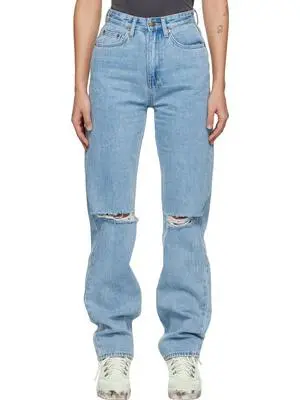 Ksubi Light Wash Distressed Straight Leg Jeans - Blue