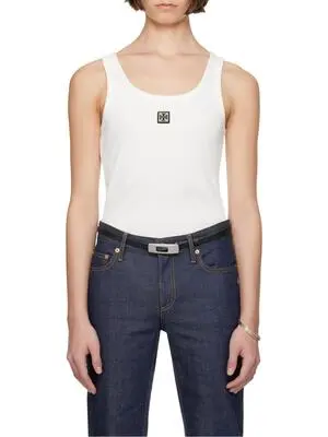 Tory Burch Scoop Neck Ribbed Tank Top - White