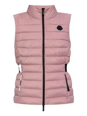 Moncler Logo Patch Zip-up Padded Vest - Pink