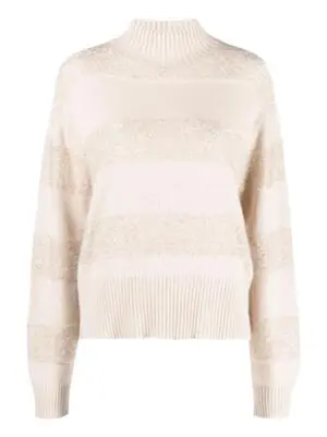 Brunello Cucinelli Striped Roll Neck Knitted Jumper - Desert Yellow