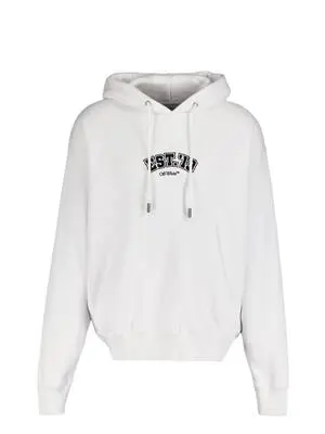 Off-White Cotton Hoodie With Graphic Prints - White