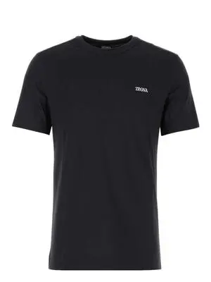 Zegna Logo Embroidered Crewneck T-shirt - Blue