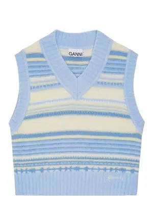 GANNI Striped Knit Vest - Blue
