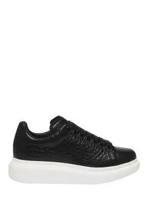 Alexander McQueen Oversized Lace-up Sneakers In Grained Leather - Black
