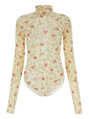 Prada Floral Print Long Sleeve Bodysuit - Red