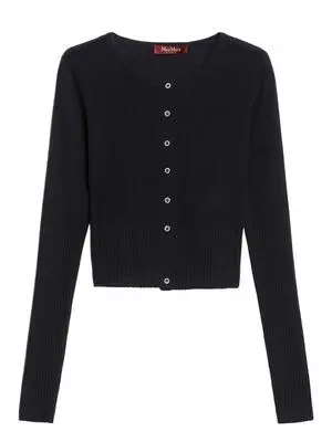 Max Mara Cropped Cardigan With Logo And Round Neck - Blue