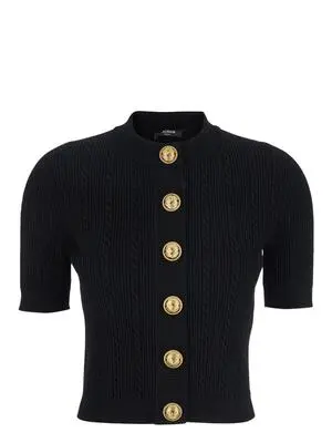Balmain Button Embellished Knitted Cardigan - Black