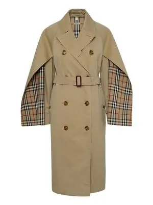 Burberry Double-breasted Belted Coat With Signature Check Details - Brown