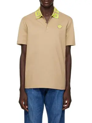 Versace Medusa Embroidered Short Sleeved Polo Shirt - Nude