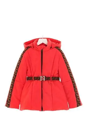 Fendi Padded Monogram Print Jacket With Belt - Red