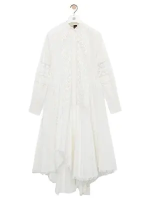 Loewe Cotton Shirt Dress With Lace Details - White