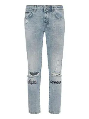 Philipp Plein Logo Detail Distressed Jeans - Gray