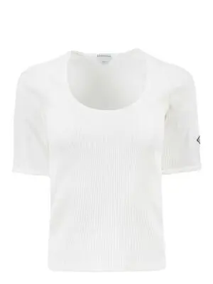 Bottega Veneta Ribbed T-shirt With Embroidered Logo - Chalk Color