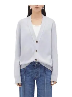 Bottega Veneta Bottega Veneta Relaxed Fit Cardigan With Intreciato Leather Patch Details White