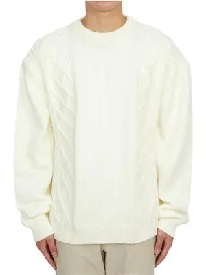 FAMILY FIRST Round Neck Long Sleeve Sweater - White