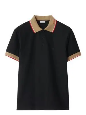 Burberry Burberry Logo Embroidered Short Sleeved Polo Shirt Black