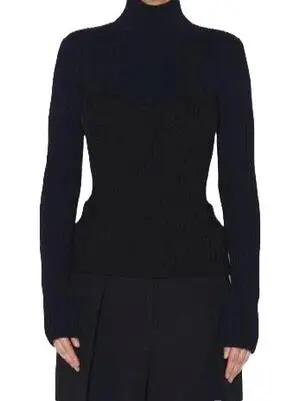 JEAN PAUL GAULTIER High Neck Merino Wool-blend Knit Top - Black
