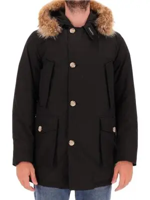 Woolrich Long-sleeved Down Parka With Fur-trimmed Hood - Black