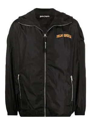 Palm Angels Logo Print Hooded Lightweight Jacket - Black