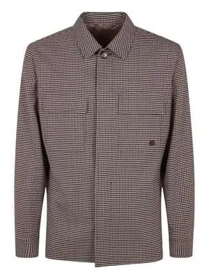 Etro Stretch Wool Gingham Shacket - Gray