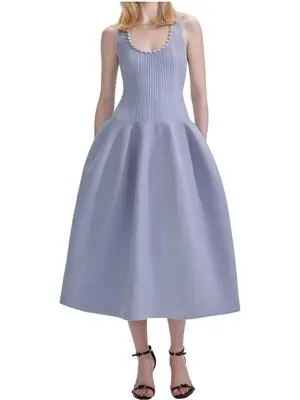 SELF-PORTRAIT Ribbed Knit Diamante Midi Dress - Blue
