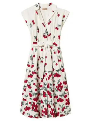 TWINSET Belted Cherry Print Shirt Dress - White