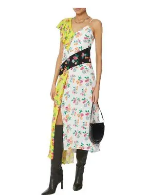 MSGM Floral-printed Asymmetric Midi Dress - Multicolor