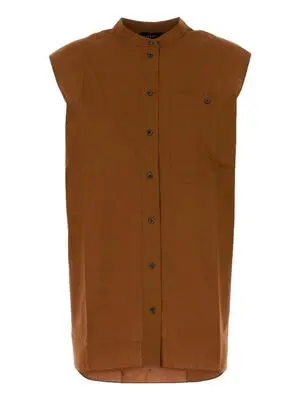 SOEUR Soeur Sleeveless Mandarin Collar Button-Up Top With Chest Pocket And Side Slits
