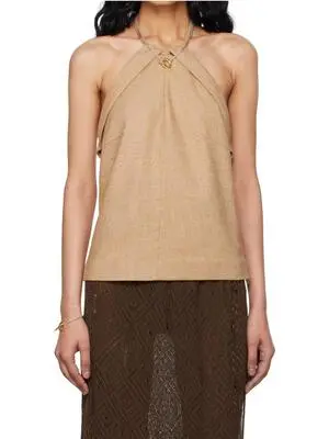 REMAIN BIRGER V-neck Tie Detail Vest - Nude