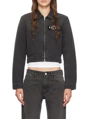 Coperni Denim Jacket With Zipper And Buckle Detail - Grey