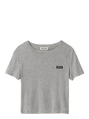 Miu Miu Logo Patch Crewneck T-shirt - Grey