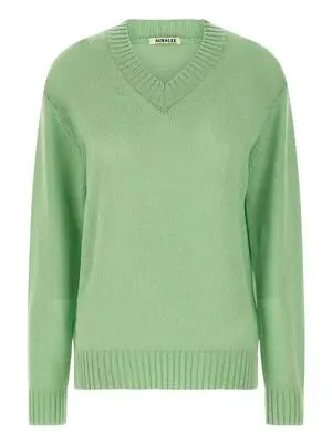 Auralee V-neck Knitted Jumper - Green
