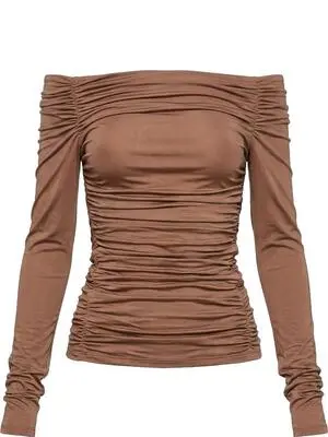 Helmut Lang Ruched Off-shoulder Top - Brown
